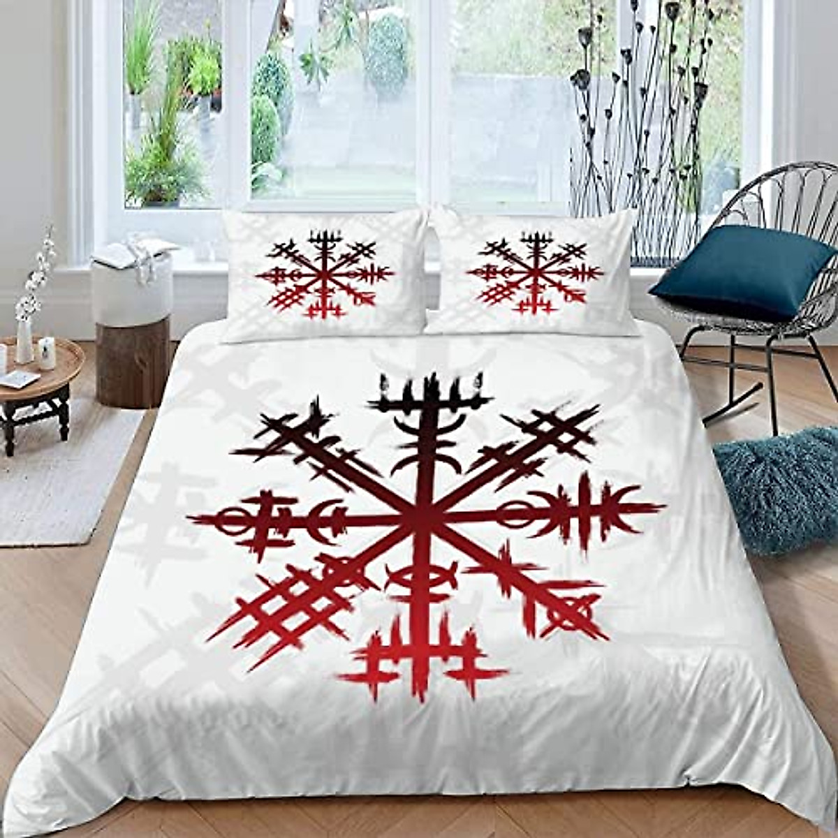 Quilt Cover Twin Size Runes, Symbols 3D Bedding Sets Viking, Nordic Duvet Cover Breathable Hypoallergenic Stain Wrinkle Resistant Microfiber with Zipper Closure,beding Set with 2 Pillowcase
