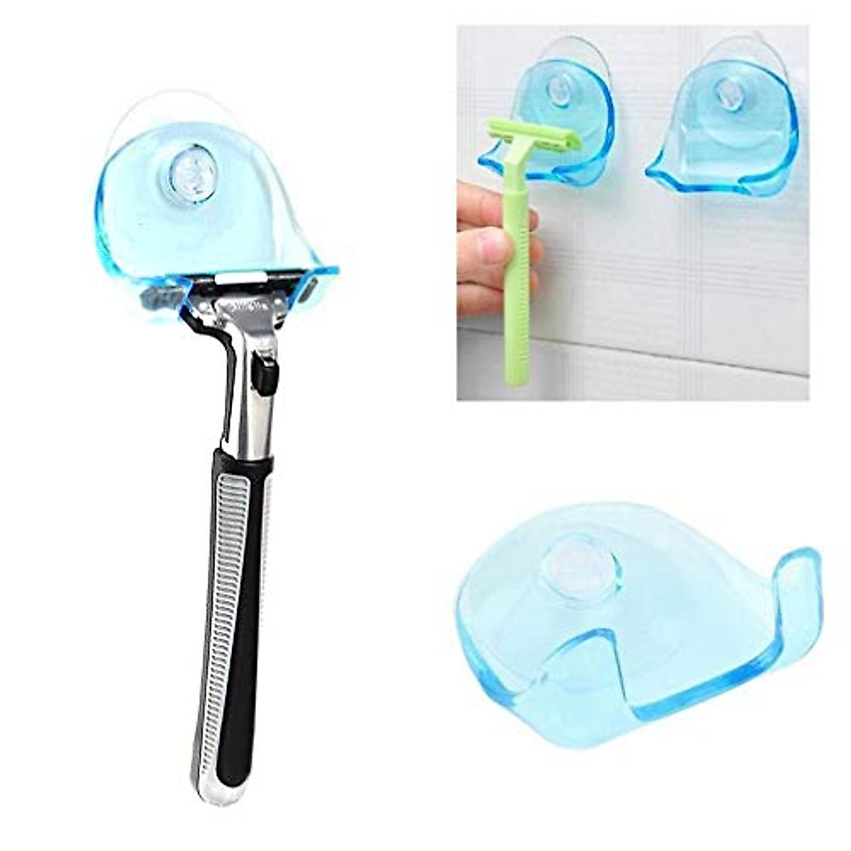 Suction Cup Holder Single Rack Bathroom Shower Bath Clear Blue Reusable Plastic Durability and Attraction