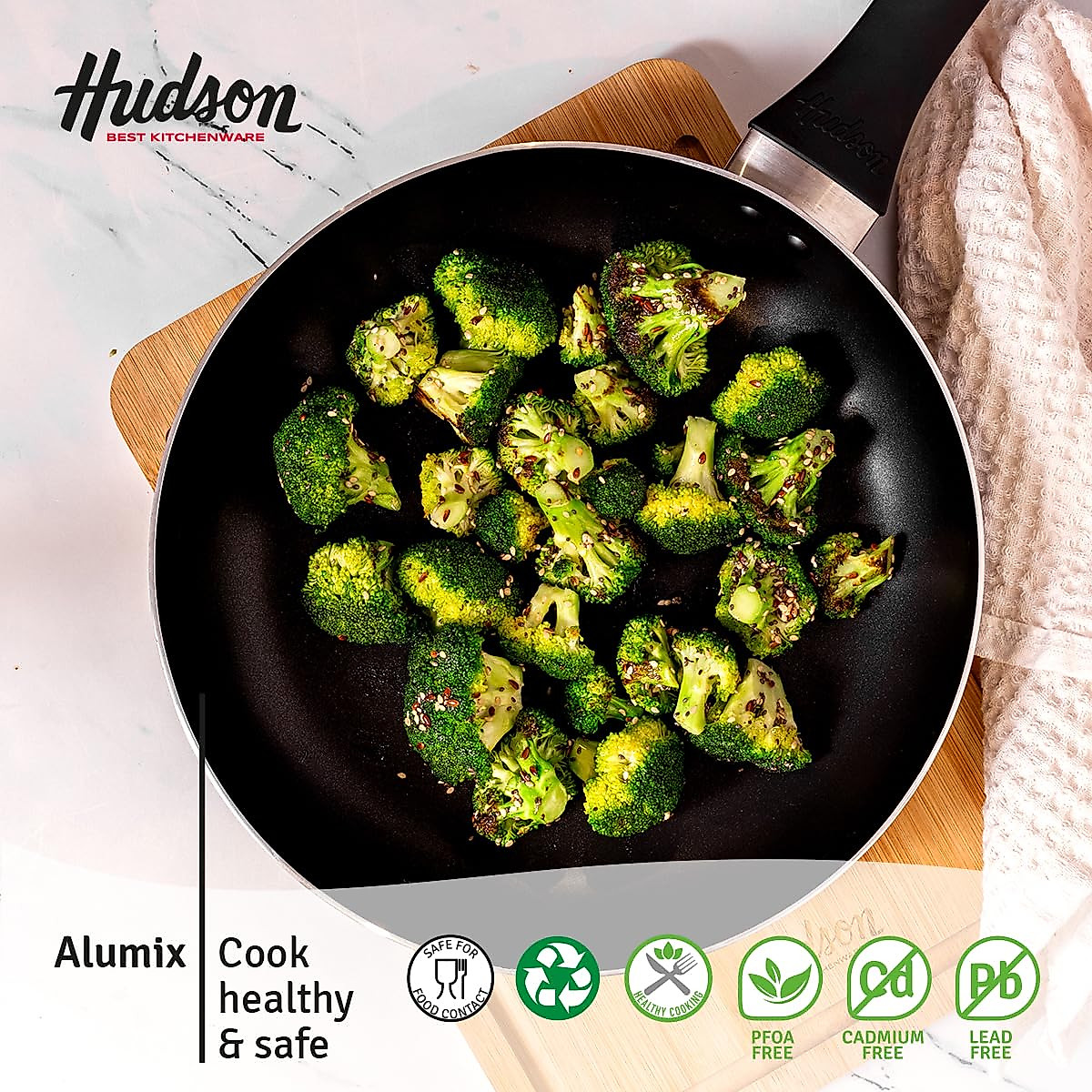 HUDSON Pots and pans Set Nonstick Black Cookware Sets, 5 pcs Set w/Frying Pan, Pot & Saucepan, Dishwasher Safe