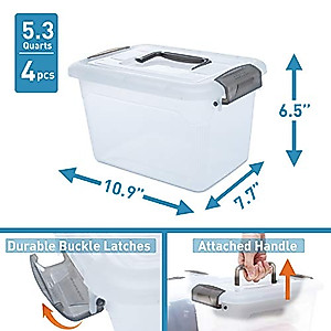 Citylife 4 Pcs 5.3 QT & 4 Pcs 8.5 QT Storage Bins with Lids Clear Plastic Bins with Grey Handle Stackable Storage Containers for Organizing