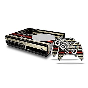 WraptorSkinz Decal Vinyl Skin Wrap Compatible with Xbox One S Console and Controllers - Painted Faded and Cracked Red Line USA American Flag