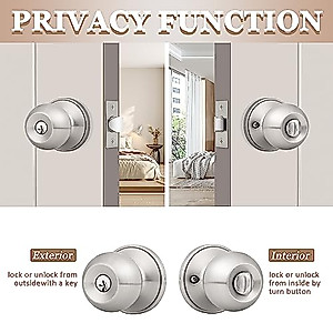 Probrico（10 Pack Entry Door Knob Keyed Alike,Satin Nickel Finish Door Lock Handle,Entry Door Lock/Ball Door knobs with Lock and Same Key,Entrance Knob[Lock with 3 Combo Keys] for Office or Front Door
