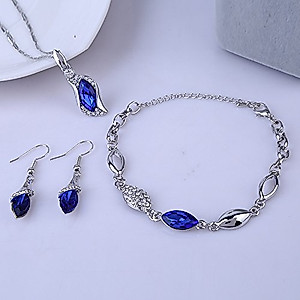 Graces Dawn® Beautiful Cubic Zirconia with Platinum Plated Chain Necklace Angel Elf Pendant Mosaic crystal Necklace bracelet and earrings set Necklace 18" (Royal blue)