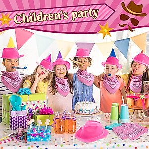 48 Pcs Western Pink Cowboy Party Hat Set with 24 Felt Hats and 24 Paisley Bandanas for Kids Costume
