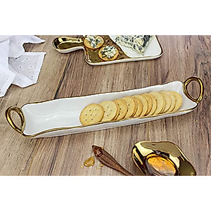 Pampa Bay Titanium-Plated Porcelain Golden Handles Cracker Tray, 14.25 x 3.25 x 2in