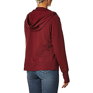 Danskin Women's Double Collar Full Zip Hooded Jacket, Burgundy, Small