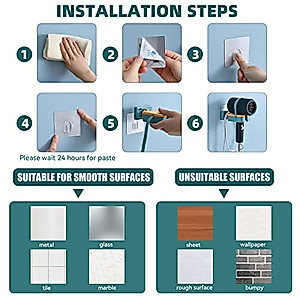 360° Rotatable Hair Dryer Holder Wall Mounted, ZOOS Hands Free Hair Dryer Stand, Universal Blow Hair Dryer Holder Wall Mount, Self Adhesive Hair Dryer Rack for Child Pregnant Woman Disabled