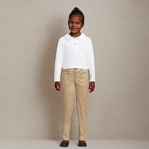 Lands' End School Uniform Girls Long Sleeve Ruffle Collar Knit Peter Pan White Kids Medium