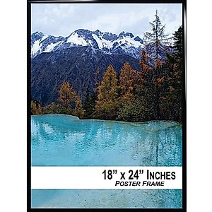 Poster Frame, 18" x 24" with Black Frame, Plexiglass, Vertical or Horizontal Hanging, for Posters or Photos (1)