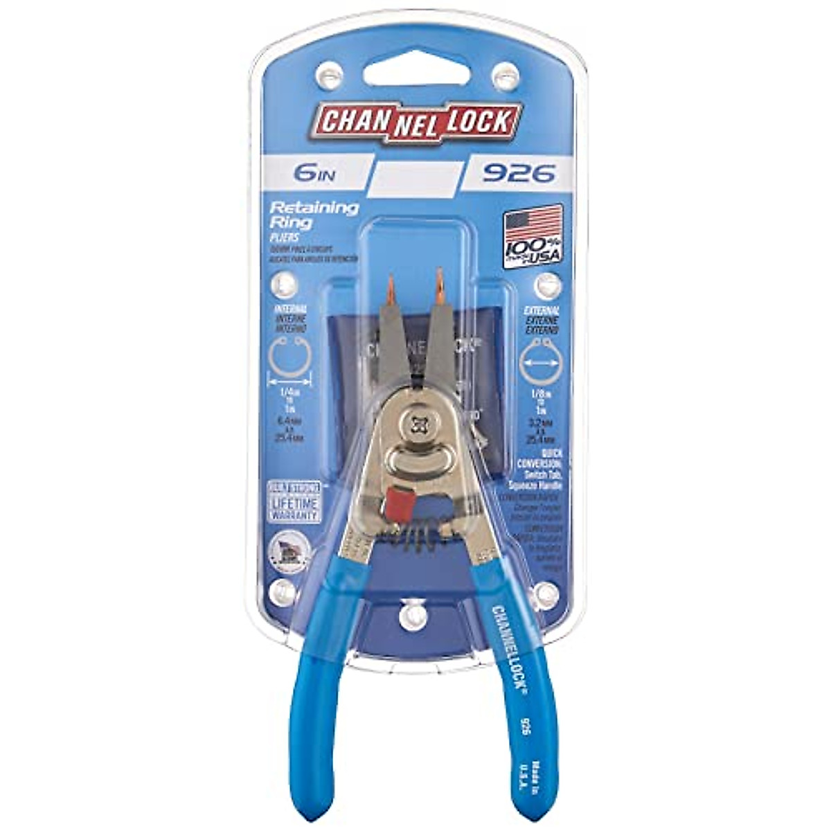 Channellock 926 6-Inch Snap Ring Plier | Precision Circlip Retaining Ring Pliers | Includes 5 Pairs of Interchangeable Tips | Made in the USA