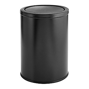 mDesign Small Round Metal 4.8 Gallon Covered Bathroom Garbage Swing Lid Trash Can Waste Basket Bin for Bathroom, Bedroom, Kitchen, Craft Room, Office, Laundry Room, Garage - Black