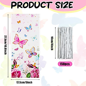 100 PCS Butterfly Cellophane Bags Butterfly Gift Treat Bag Goodie Candy Bags with 150 Ties Fairy Butterfly Birthday Party Decorations Supplies for Fairy Butterfly Theme Baby Shower Party Serves