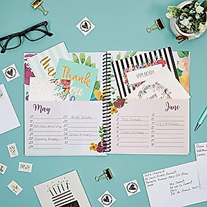 Floral Month By Month Greeting Card Organizer Book with 24 Pockets, Card Keeper Holder Storage for Birthdays, Weddings, Milestones, Graduation Parties, and Holidays, Spiral Bound (10x8.5 in)
