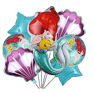 7pcs Mermaid Foil Balloons Birthday Party Supplies, Mermaid Mylar Balloon Kit for Little Mermaid Theme Birthday Party Decorations for Girls, Baby Shower, Backdrop