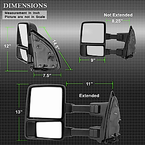 ACANII - Telescoping Manual Non Heat LED Signal Towing Mirror Driver Side For 2008-2016 Ford F250 / F350 Super Duty Left