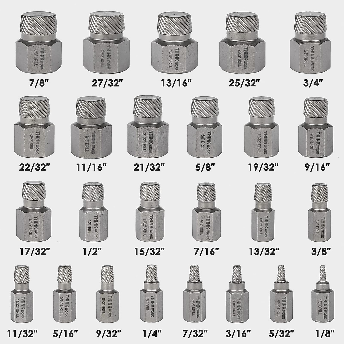 THINKWORK Upgraded Screw Extractor Set, 25-Piece 3/8" Inch Drive Easy Out Bolt Extractor Set, Multi-Spline, for Removing Broken Studs, Bolts, Screws
