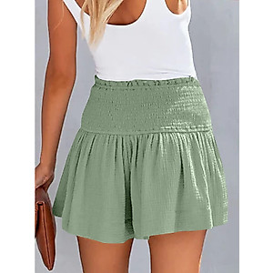 Trendy Queen Cotton Shorts Lounge Casual Shorts Cute Elastic High Waisted Flowy Shorts Ruffle Pleated Trendy Beach Shorts Summer Vacation Outfits Clothing 2023 Green