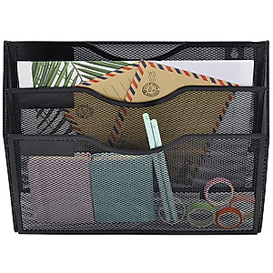 COSYAWN 3 Tier Wall File Organizer Hanging paper Folder, Metal Wall Mount File Holder with Label Panel, Black