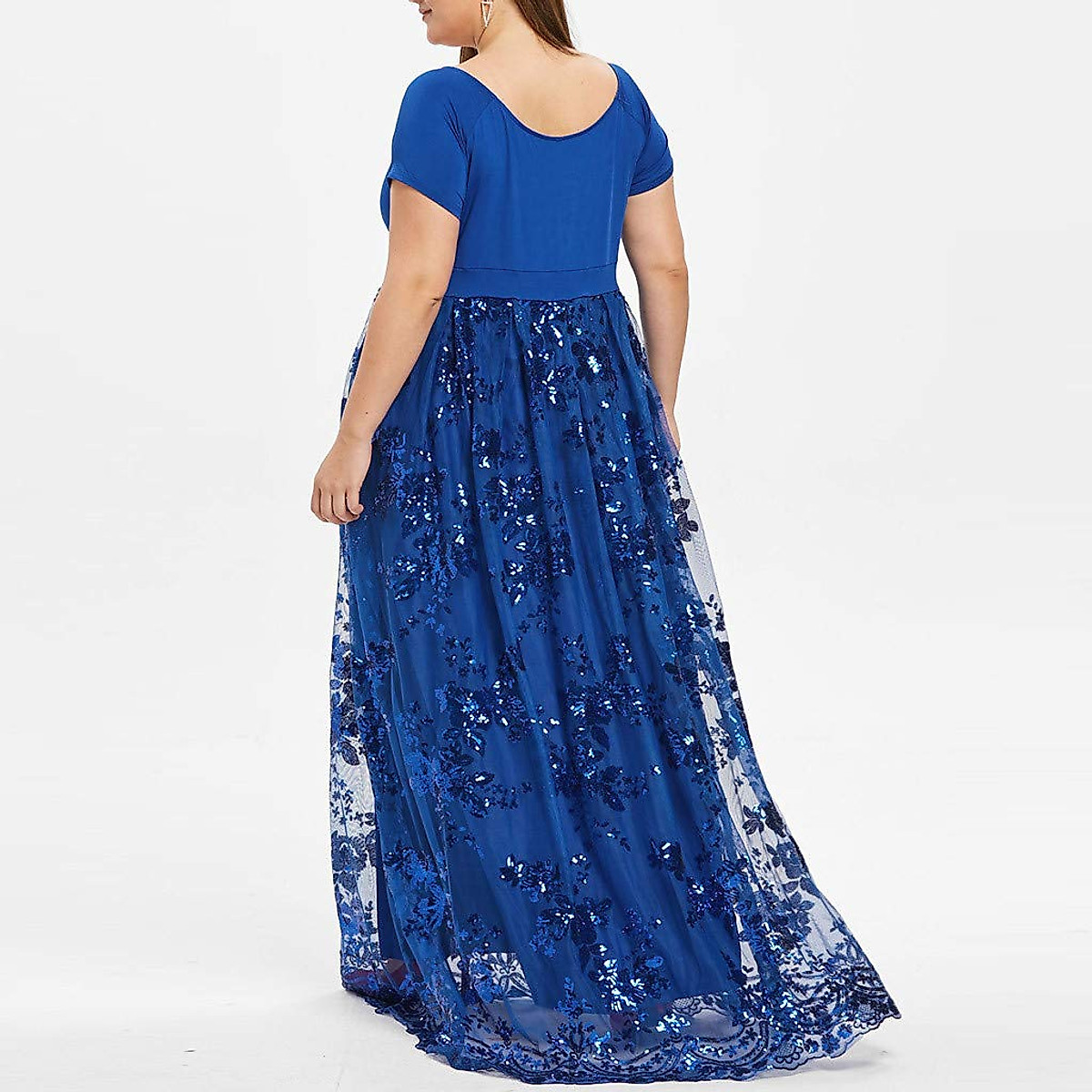 Plus Size Tulle Dresses for Women Sleeve Short Size Mesh Dress Floral Women Party Little Dress for Women Plus Size Blue