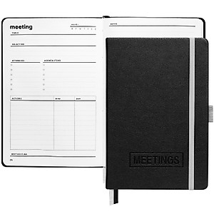 HUSTLE Co. Meeting Notebook for Work with Action Items Clever Hardcover Journal for More Productive Meetings - Index, 160 Pages, 100gsm Paper, Lays Flat, Pen Holder - Business, Work, Professional