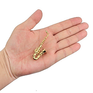 Dselvgvu Miniature 2.52" Saxophone Pin Gold Plated Mini Musical Instrument Brooch Brass Fashion Lapel Pin with Red Velvet Lined Instrument Case for Men and Women (2.52" Saxophone Pin)