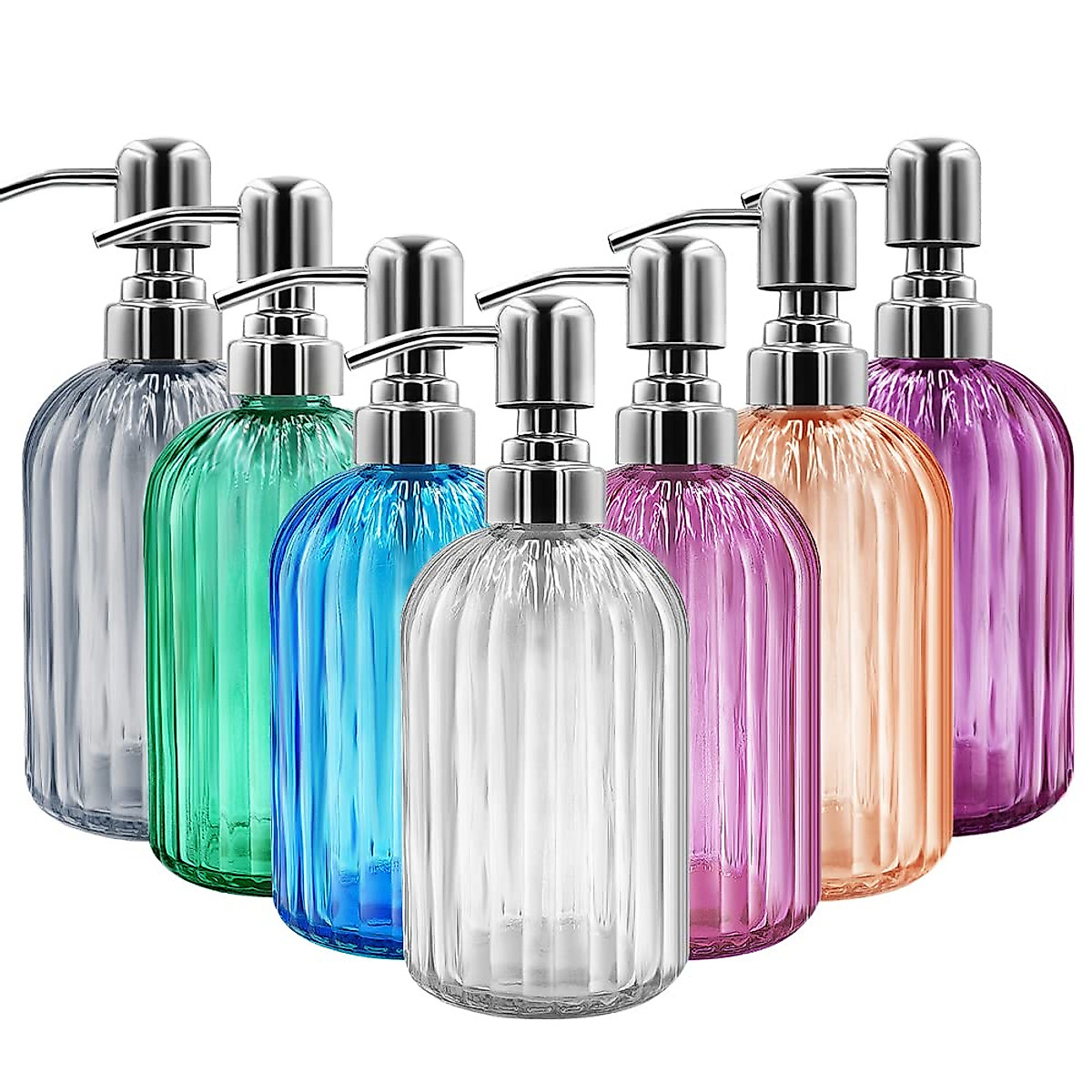 Soap Dispenser - 2 Pack 14 Oz Glass Soap Dispenser with Rust Proof Stainless Steel Pump, Refillable Liquid Bottle Dispenser, Premium Hand Jar Dispenser for Bathroom, Kitchen, Countertop (Transparent)
