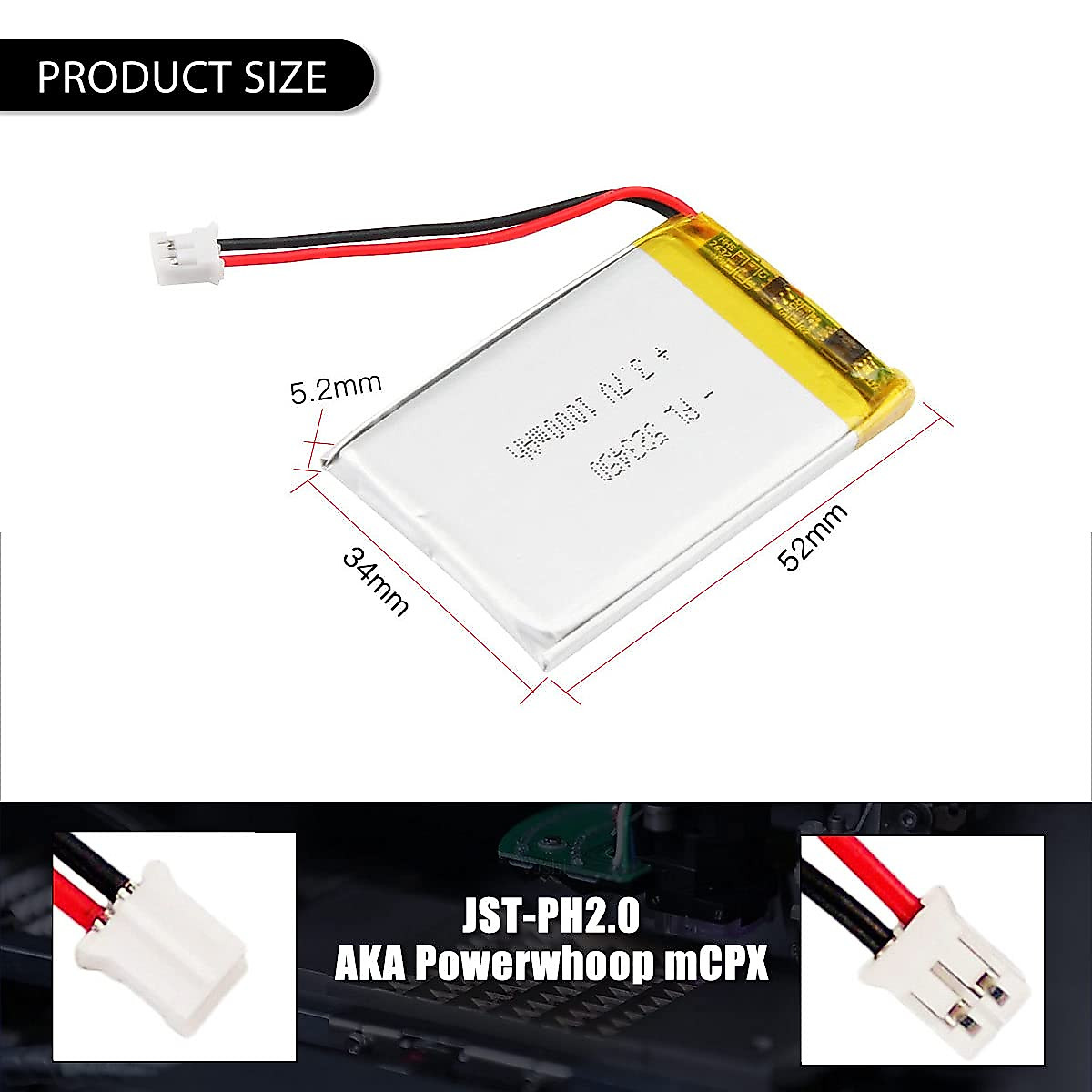 AKZYTUE 3.7V 1000mAh 523450 Lipo Battery Rechargeable Lithium Polymer ion Battery Pack with JST Connector…