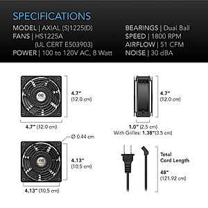 AC Infinity AXIAL S1225, 120mm Muffin Fan with Speed Controller, UL-Certified for Doorway, Room to Room, Wood Stove, Fireplace, Circulation Projects