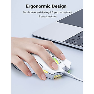 PHNIXGAM Wired Gaming Mouse, Ergonomic RGB Computer Mouse with RGB Backlight, Adjustable DPI UP to 6400, 7 Programmable Buttons for Windows Vista Linux (White)