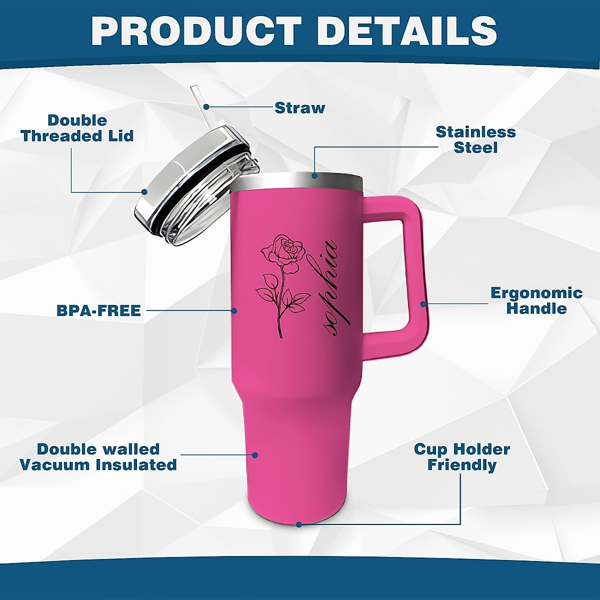 Custom Tumbler Personalized Tumbler with Name Birth Flower 40 Oz Customized Insulated Tumbler Mug Cup with Lid and Straw-Personalized Gifts for Women