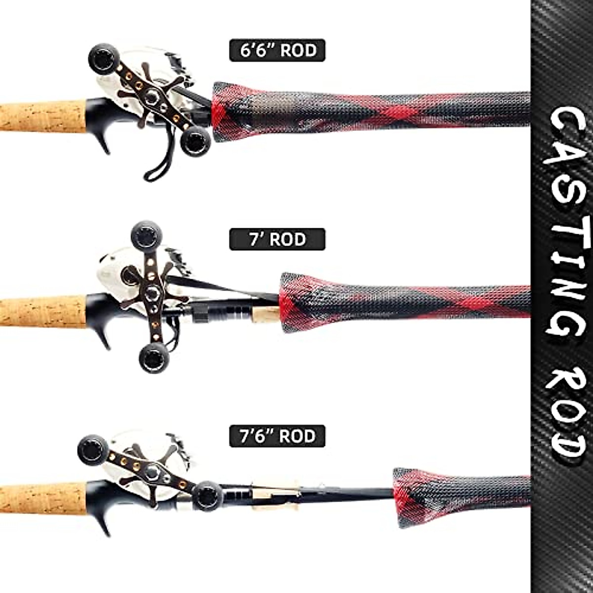 SF Fishing Casting Rod Socks Braided Mesh Rod Sleeve Cover Protector Pole Gloves Six Colors 6PCS Fit Casting Rod 6-1/2FT to 7-1/2FT