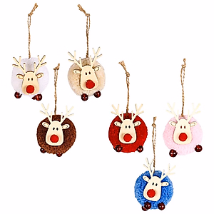 6pcs Christmas Felt Elk Hanging Ornament Antler Reindeer Hanging Pendants Stuffed Reindeer Plush Toy Christmas Tree Decor for Xmas Party Supplies