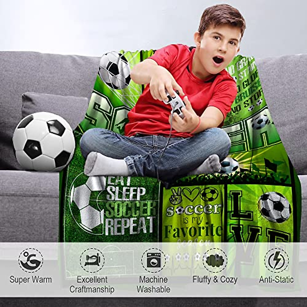Soccer Blanket Gifts for Boys Men & Kids Teens Adults - Ultra Soft Warm Flannel Throw Blankets - 50"x40"