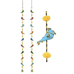 Set of 2 Traditional Handmade Colorful Pompom Bird Tota Wall Door Hangings Latkan Décor for Home Offices Hotel and Gifting (Small Bird)