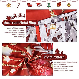 BBLYANU 4 Pcs Merry Christmas Shower Curtain Sets with Rugs,Santa Claus Shower Curtains for Bathroom with 12 Hooks,Non-Slip Rugs,Toilet Lid Cover and Bath Mat for Bathroom Christmas Decoration (02)