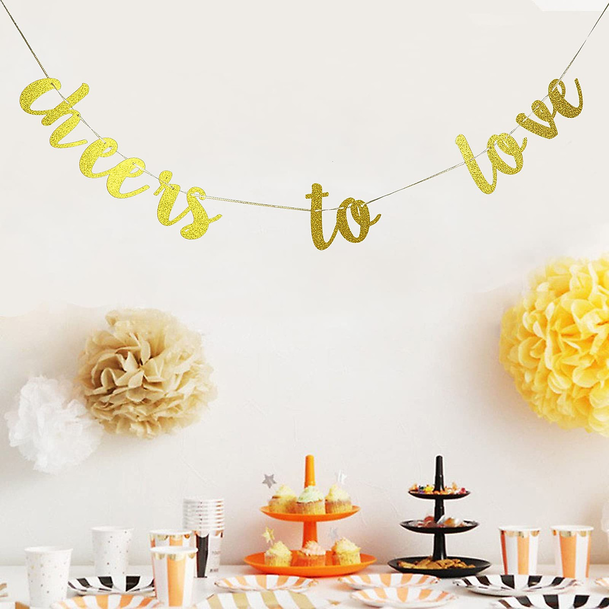 zxyxka Cheers to Love Banner Happily Ever After Engaged Bunting Banner-Wedding Anniversary, Bridal Shower Party Decoration Supplies Photo Props(Gold)