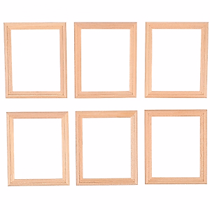 Exceart 6Pcs 1/12 Wood Dollhouse Furniture Unfinished Mini Photo Frame Artificial Miniature Scene Model DIY Wall Art Painting Toys for Nursery Room Photo Props