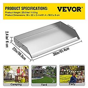 VEVOR Stainless Steel Griddle,36" x 22" Universal Flat Top Rectangular Plate, BBQ Charcoal/Gas Non-Stick Grill with 2 Handles and Grease Groove with Hole，Grills for Camping, Tailgating and Parties