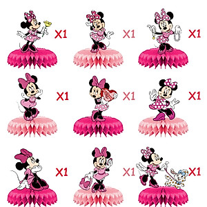 9Pcs Minnie Birthday Party Supplies for Mouse,Minnie Honeycomb Centerpieces,Minnie Theme 3D Table Decorations