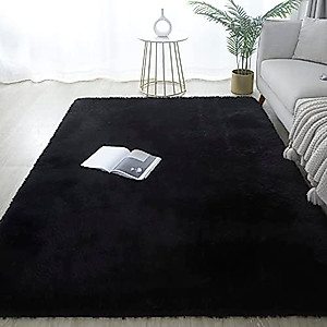 GERBIT Shag Area Rug 9x12 Feet Soft Indoor Rectangular Rugs Carpet Modern Luxury Plush Rugs for Living Room Home Decor Black