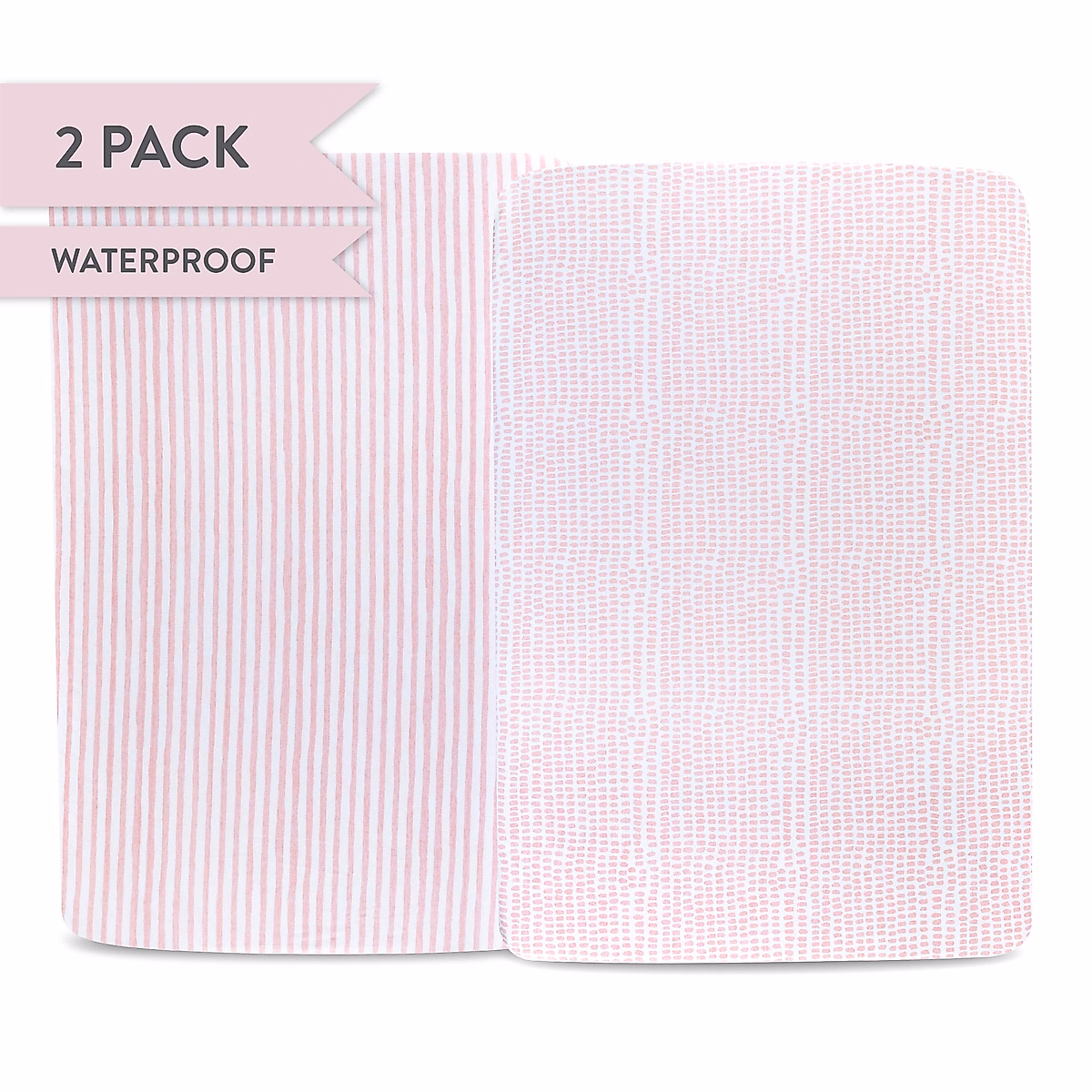 Ely's & Co. Patent Pending Waterproof Pack N Play/Mini Portable Crib Sheet with Mattress Pad Cover Protection I Mauve Pink Stripes and Splash by Ely's & Co.