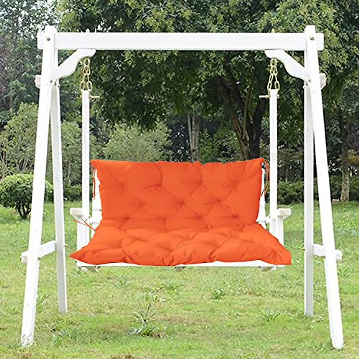 Waterproof Bench Cushion with Backrest,Soft Garden Bench Cushions with Backrest and Ties Non-Slip Bench Pads, Porch Patio Swing Overstuffed Waterproof Bench Chair cushions ( Orange 40x59 inch)