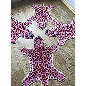 Leopard Print Rug Faux Animal Printed Cowhide Skin Rug Cheetah Area Rugs Carpet Cute Leopard Rugs for Playroom Livingroom, 43.2in L x 28.8in W / 2.4 x3.6 Feet (Pink)