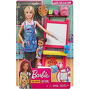 Barbie Careers Doll & Playset, Art Teacher Theme with Blonde Fashion Doll, 1 Small Doll, Color-Change Easel & Accessories