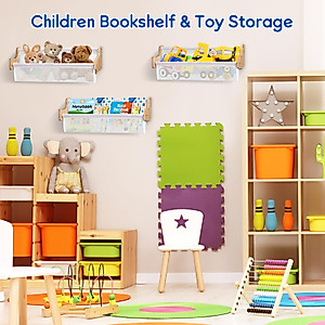 Kids Bookshelf, Nursery Book Shelves Set of 4, Wood Floating Book Shelf for Kids Rooms, Kids Book Rack Storage Bookshelf with Deep Sleeves for Kids Bedroom Toddler Room Decor Book and Toy Organizer