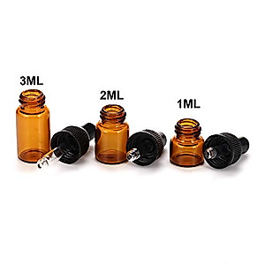 Elfenstall - 25pcs 3ml Mini Amber Glass Bottle Sample Vial Small Essential Oil Bottle with Glass Eye Dropper For Portable Travel Party Makeup tool + 2pcs 1ml Dropper