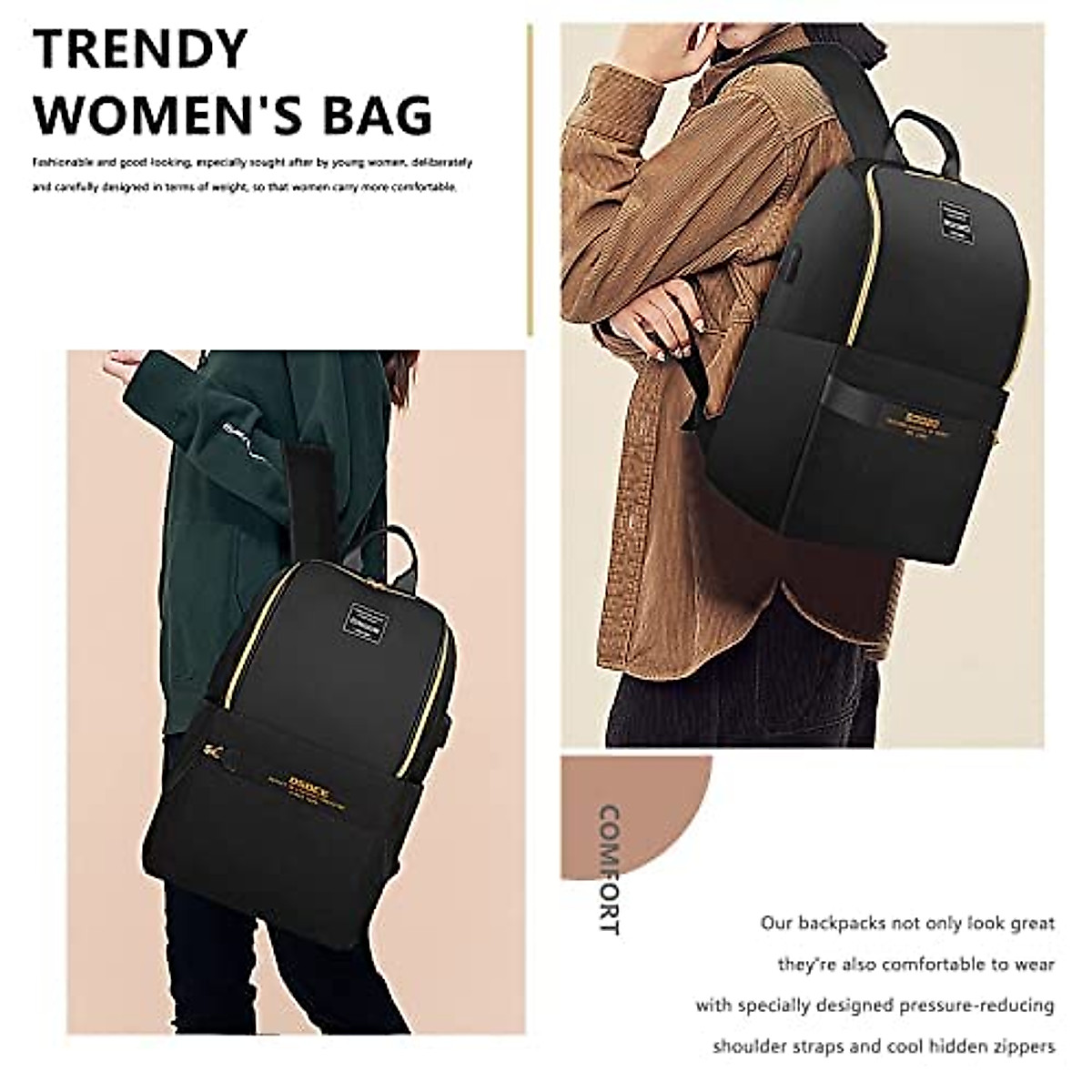 OSOCE Women's Light Weight Casual Daypack, Small School Backpack with Deep Pocket, Student Book Bag fit for 14 Inch Laptop, Business Work Office