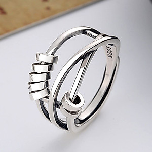 Anxiety Relief Ring – 925 Sterling Silver Spinner Ring – Fidget Rings for Anxiety for Women and Men – Modern and Elegant Design – Comfortable and Lightweight – Adjustable Size Ring Jewelry (RING1)