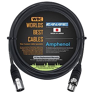 WORLDS BEST CABLES 15 Foot - Canare L-4E6S, Star Quad Balanced Male to Female Microphone Cables with Amphenol AX3M & AX3F Silver XLR Connectors - CUSTOM MADE