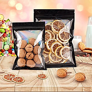 JTIEO 50Pcs Resealable Bags for Food Storage 2.4x3.9Inch Holographic Bags with Clear Window Foil Pouch Packaging Bag Self Sealing Bag for Party Favors, Lipgloss, Jewelry, Candy Black